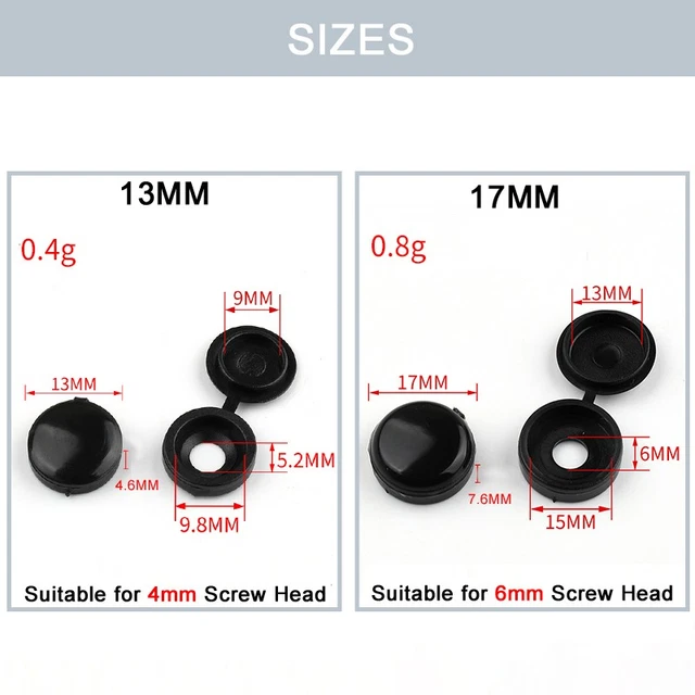 HINGED SCREW CAPS Plastic Screw Cover Fold Over Suitable for 4mm/6mm ...