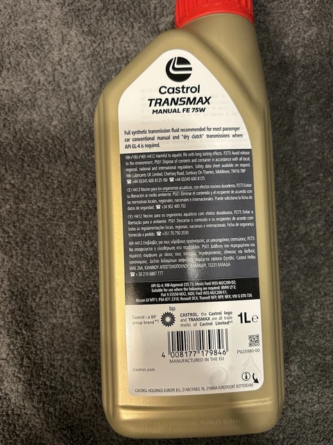 CASTROL TRANSMAX MANUAL FE 75W 1 Litre Fully Synthetic Transmission oil ...
