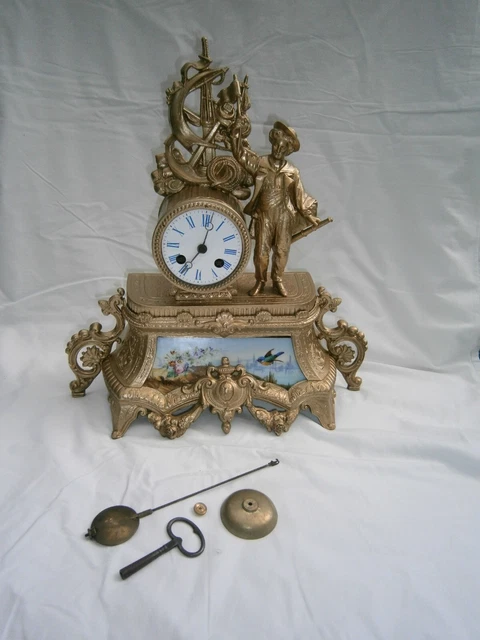ANCIENNE PENDULE REGULE Dore Et Porcelaine French Antique EUR 120,00 ...