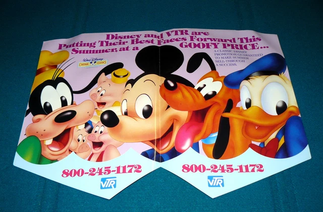 WALT DISNEY &CARTOON Classics" VHS VIDEO promo POSTER Mickey Mouse ...