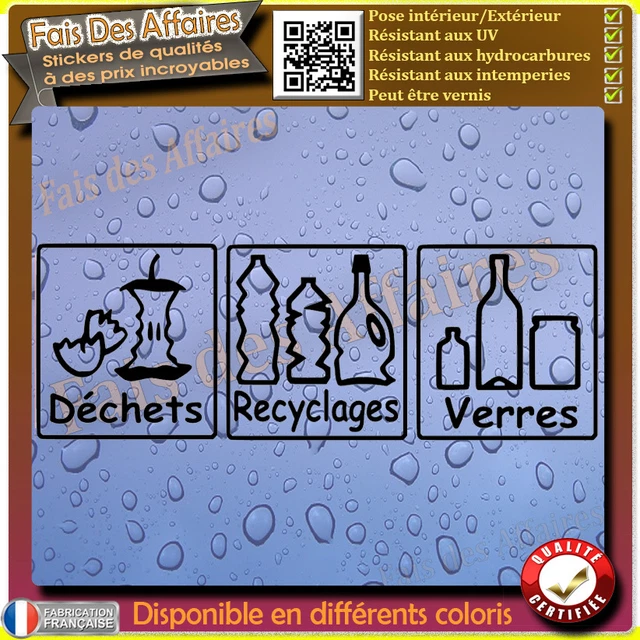 3 STICKERS AUTOCOLLANT, poubelle tri selectif sticker déchets ...