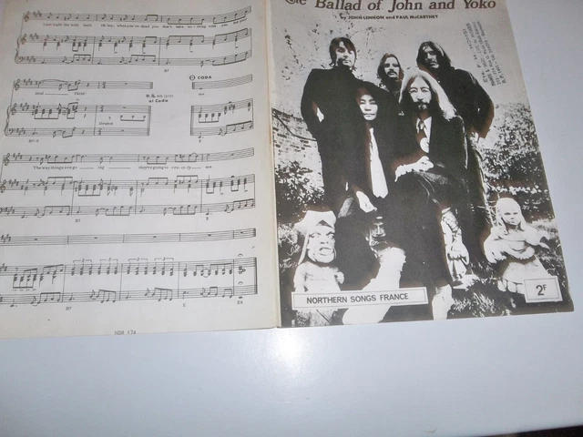 THE BEATLES SHEET Music Genuine 1969 Rare, The Ballad Of John And Yoko ...