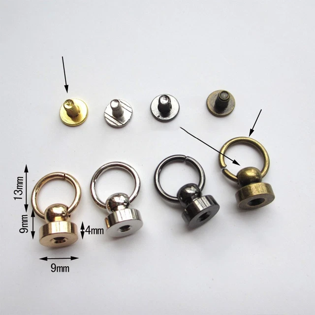 6 SETS BRASS Rivets 9 Mm Golden Rivet Studs Screw Back Round Head Ring ...