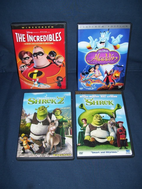 DISNEY SHREK MOVIE DVD Lot of 4 Used The Incredibles Shrek Aladdin £18. ...