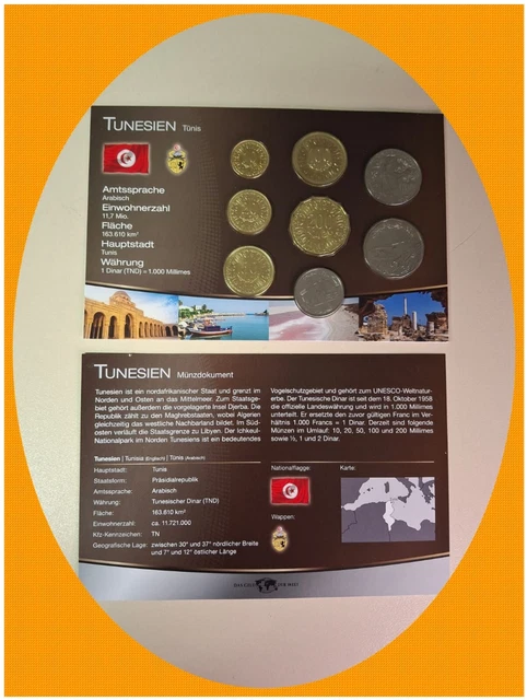 DAS GELD DER WELT Tunesien (Dinar) KMS + Münzdokument 8 Münzen selten TOP EUR 61,00 - PicClick DE