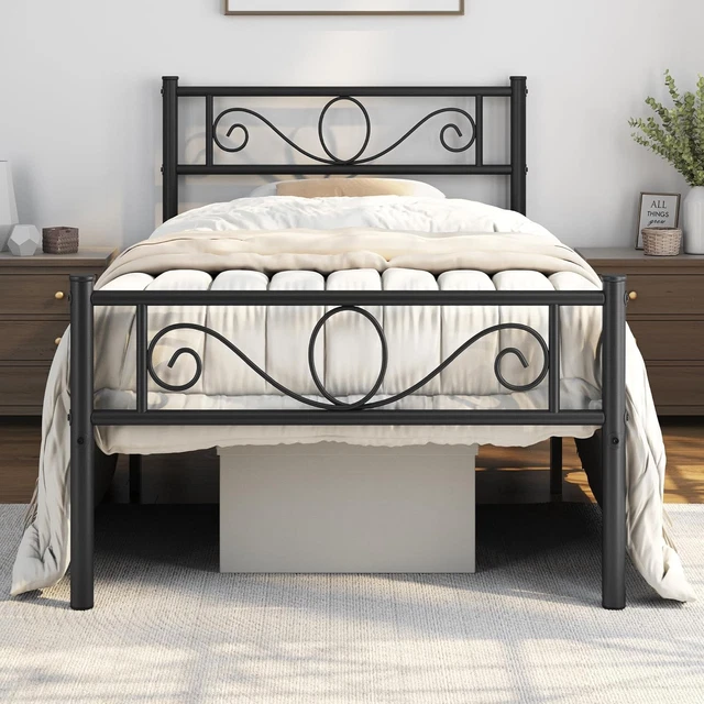 3FT SINGLE METAL Bed Frame Solid Bedstead Base with Headboard and ...