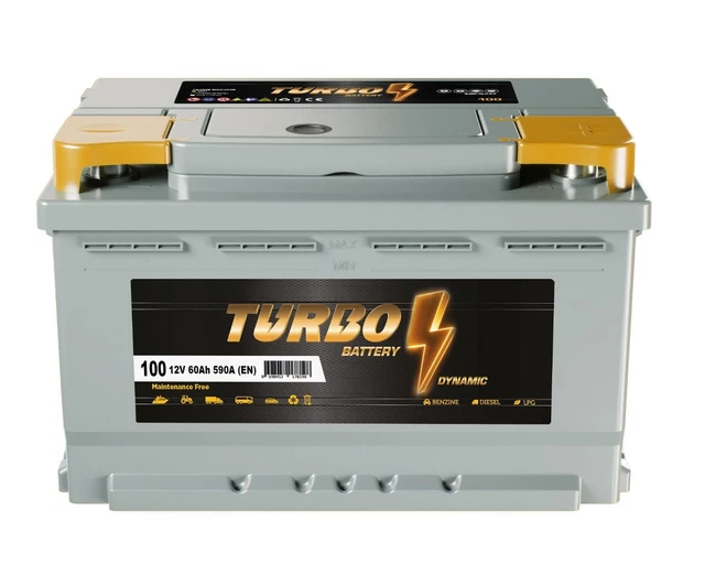 TURBO 100 CAR Battery SMF 12V 60 Ah 590 CCA T1 Port Type B13 Fits TVR ...