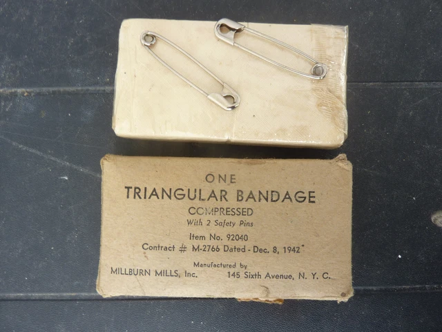 BOITE TRIANGULAR BANDAGE US WW2 1942 FIRST AID KIT MEDIC USMD casque ...