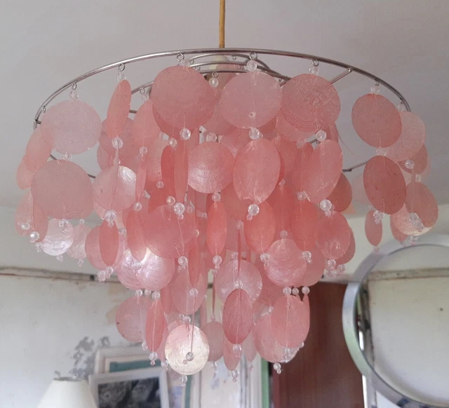 RETRO STYLE Pearlescent Pink Disc Ceiling Light Surround , Chandelier £ ...