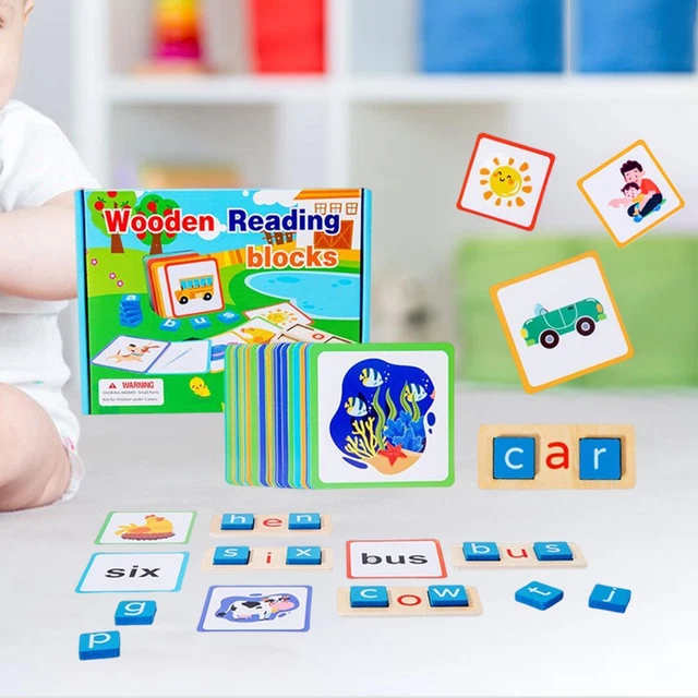 WOODEN BLOCK ALPHABET Words with Flash Cards Words Spelling Games for ...