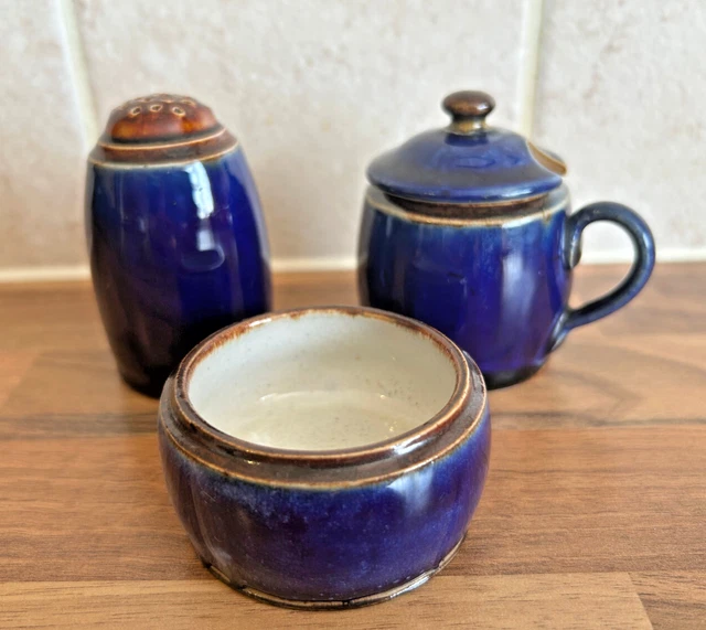 ROYAL DOULTON CRUET Set Colbolt Blue Stoneware No7500 Genuine Antique ...