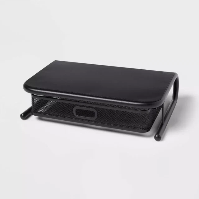 MESH MONITOR STAND with Drawer Black: Metal Monitor Riser, Desk ...