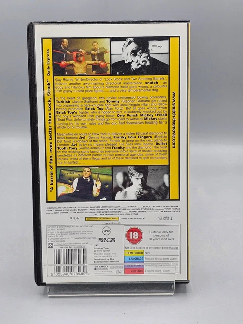 SNATCH VHS VIDEO Vintage - Jason Statham Brad Pitt Vinnie Jones £3.99 ...