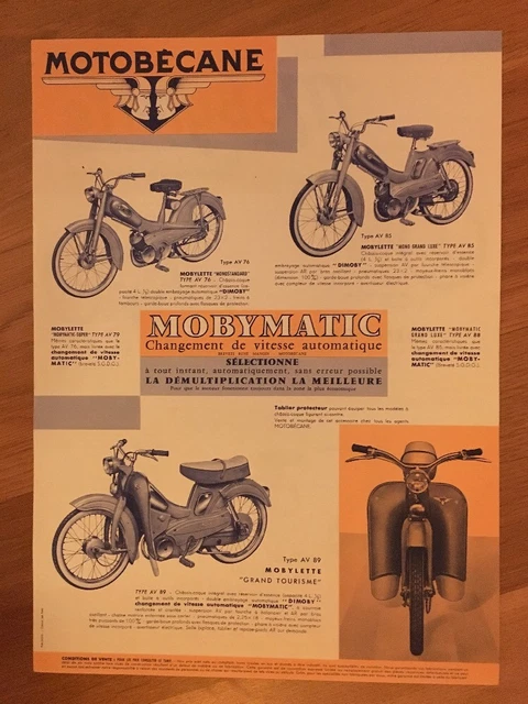 AFFICHE PUBLICITÉ MOTOBÉCANE Mobylette AV32S BG AV44 AV76 AV85 AV89 ...