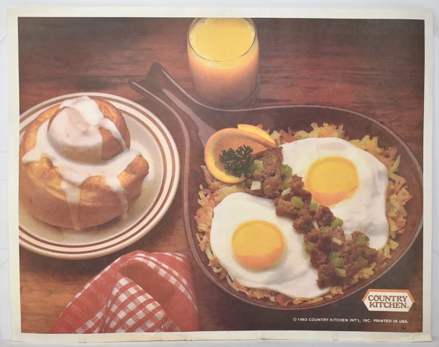 1980S COUNTRY KITCHEN Restaurant Cinnamon Roll Hash browns Omelette ...