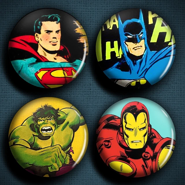 BATMAN SUPERMAN IRON MAN HULK Pin Badges Buttons Set (1 inch 25mm ...