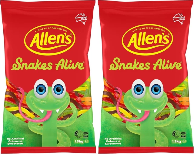 DELICIOUSLY FRUITY 1.3 Kg Allen's Snakes Alive Lollies - Artificial ...