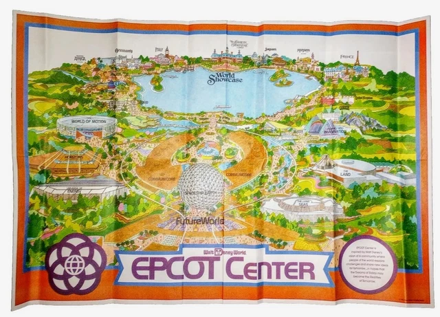 VINTAGE EPCOT CENTER Walt Disney World Park Map Poster 1982 44" x 29.5 ...