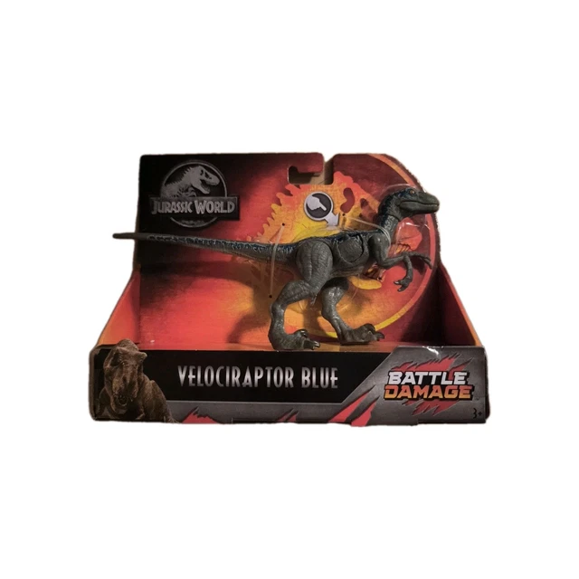 JURASSIC WORLD VELOCIRAPTOR Blue Battle Damage Raptor Strike Mattel ...