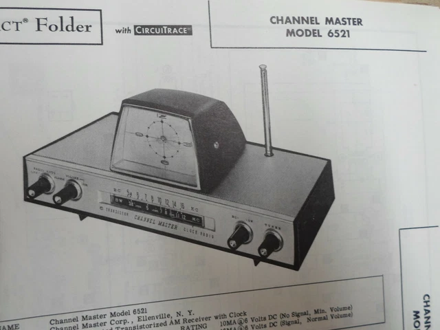 RARE CHANNEL MASTER 6521 TRANSISTOR RADIO Schematic - SAMS PHOTOFACT ...