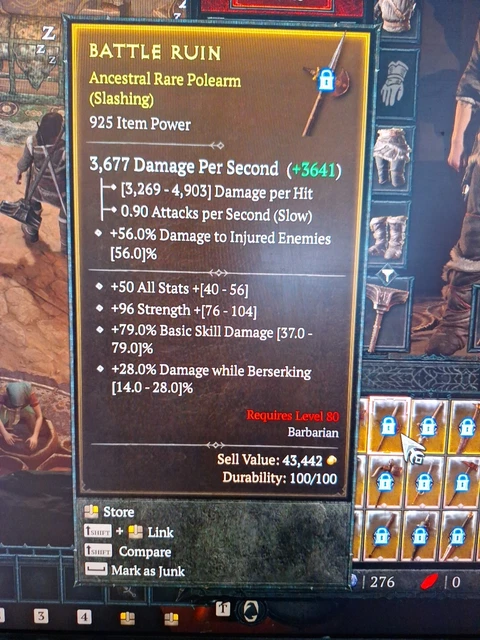 DIABLO 4 SEASON 3 925 Polearm Perfect Weapon Barb All Stat Str Berserk ...