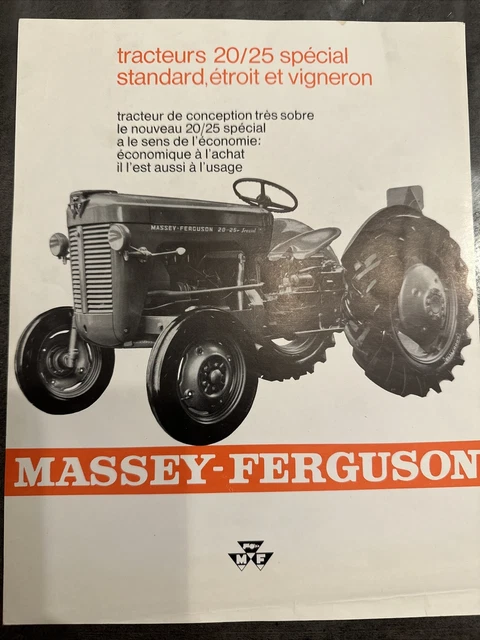 BROCHURE PROSPEKT PROSPECTUS EN FRANCAIS TRACTEUR MASSEY FERGUSON 20/25 ...