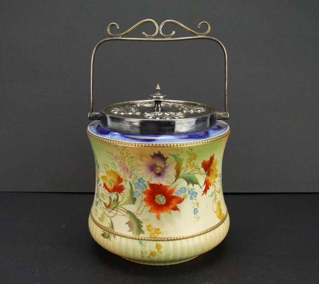 ANTIQUE FLOW BLUE Carlton Ware Stoke on Trent Biscuit Jar Benetfink ...