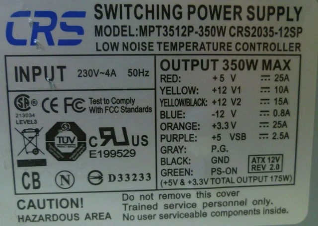 CRS MPT3512P-350W CRS2035-12SP 350 W ATX Alimentatore / alimentatore ...
