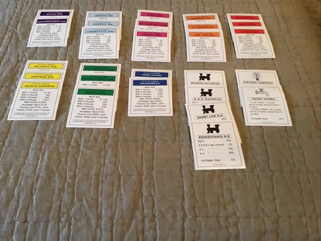 MONOPOLY PROPERTY TITLE Deed Cards Complete Set Game Replacement Parts ...