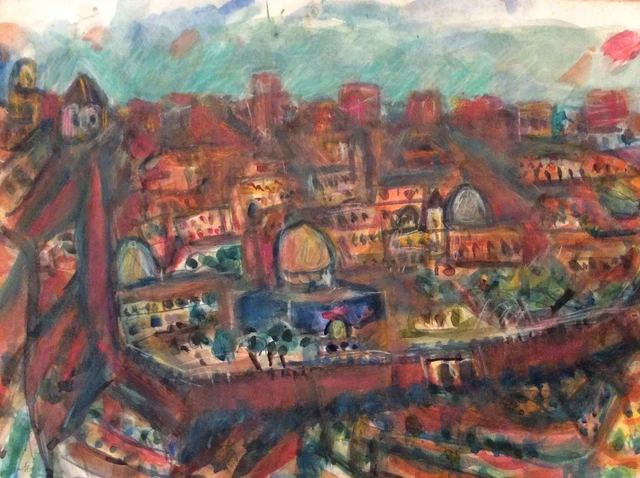 ELHANAN HALPERN (1914-1995), Grande aquarelle, Jérusalem, signée et ...
