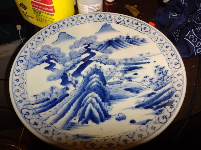 ANTIQUE PORCELAIN 11& Charger Asian Blue & White £112.75 - PicClick UK