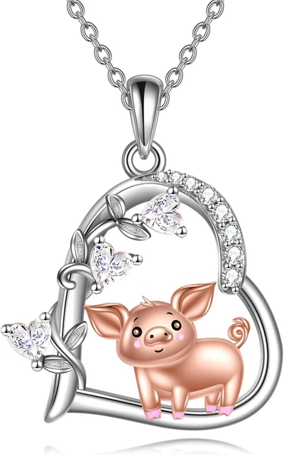 YFN STERLING SILVER Animal Heart Necklace - Hippo, Highland Cow, Pig ...
