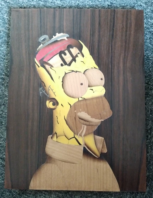 MARQUETERIE TABLEAU BOIS Homer Simpson Artiste Art Tirage Unique EUR ...