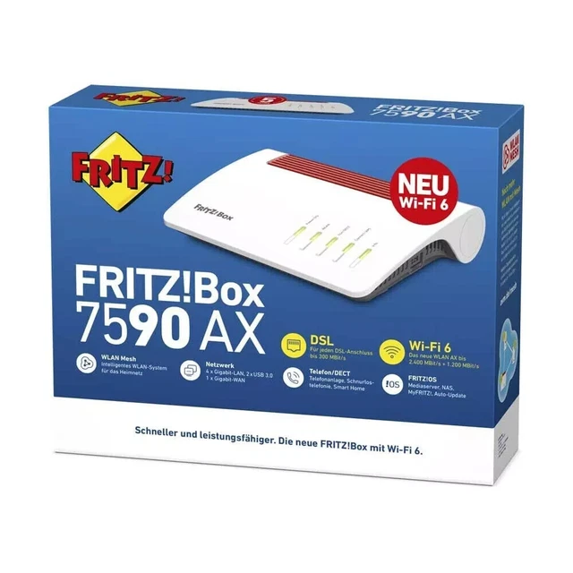 AVM FRITZ!BOX 7590 AX V2 ADSL2 VDSL WiFi 6 WLAN Mesh Router Dual-Band 20002998 EUR 204,99 ...