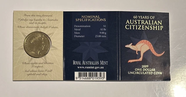 ROYAL AUSTRALIAN MINT 60 years of Australian Citizenship $1 Coin 2009 ...