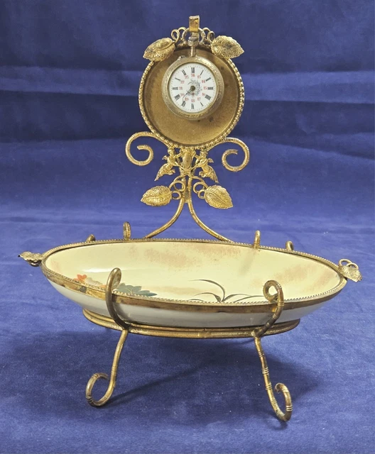 ANCIEN PORTE MONTRE à gousset, baguier en laiton et faïence 19 ème ...