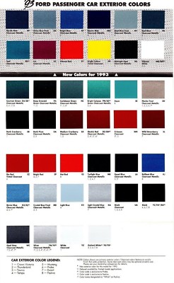 1993 FORD COLOR Paint Sample Brochure/Chart:MUSTANG,THUNDERBIRD,TAURUS ...