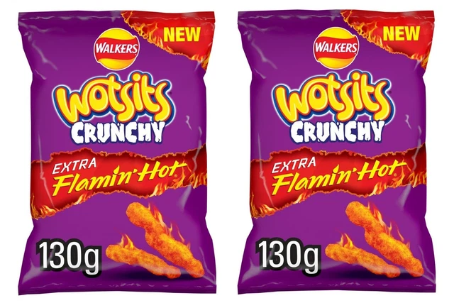 WALKERS WOTSITS CRUNCHY Extra Flamin' Hot Sharing Bag Crisps 130g PACK ...