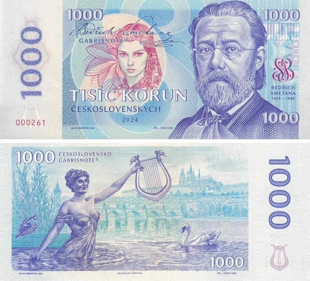 CZECHIA; 1000 KORUN 2024; Bedrich Smetana Set x2 UNC; Gabris M. 000261 ...