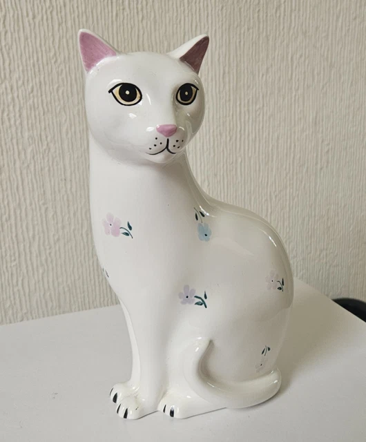 POOLE POTTERY WHITE Floral Cat 17cm Tall Rare £55.00 - PicClick UK