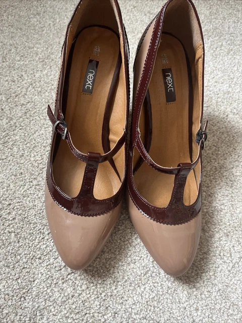NEXT LADIES MARY Jane T-Bar Camel And Red Cone Heel Shoes -Size 5.5 £7. ...