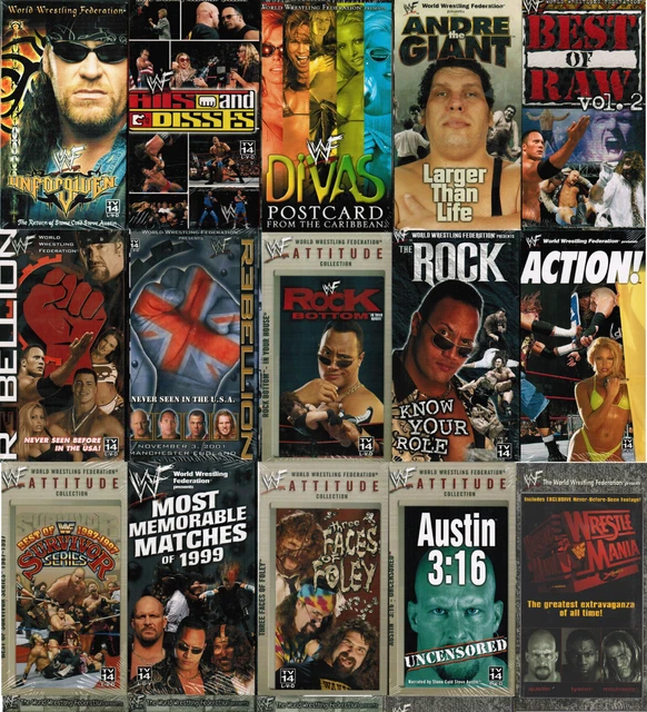 15 WRESTLING VHS Video Lot WWE WWF Rebellion Unforgiven 2000 Divas ...