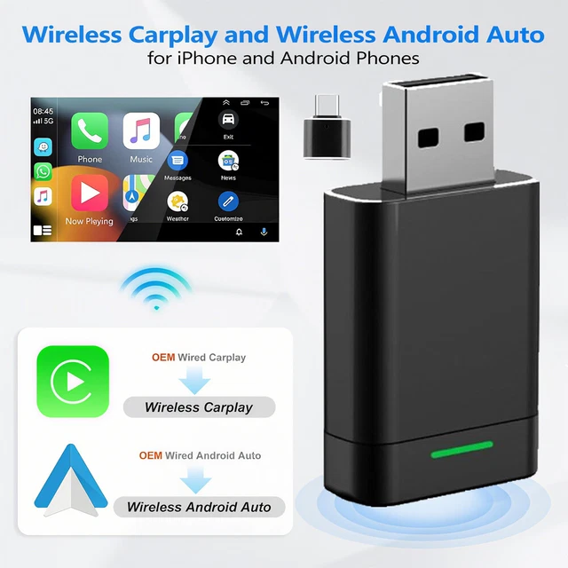 MINI 5G 2-IN-1 Wireless CarPlay+Android Auto Adapter w/Smart Button DHL ...