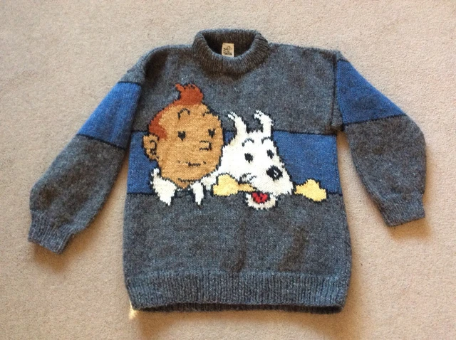 RARE VINTAGE 90’S hand knitted TINTIN wool jumper Sz M £75.00 - PicClick UK