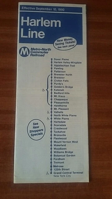 METRO-NORTH RAILROAD, USA September 1990 Harlem Line train timetable ...