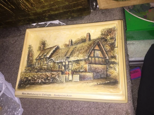 ARTHUR OSBORNE IVOREX 3D Painted Plaque.ANNE HATHAWAYS COTTAGE Rare EUR ...