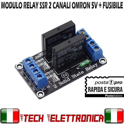 MODULO RELAY 2 canali Relè SSR Stato Solido 5V-240V/2A Omron fusibile ...