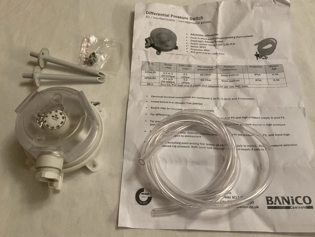 BANICO CONTROLS DIFFERENTIAL Pressure Switch IP54 Inc Duct Fixing Kit £ ...