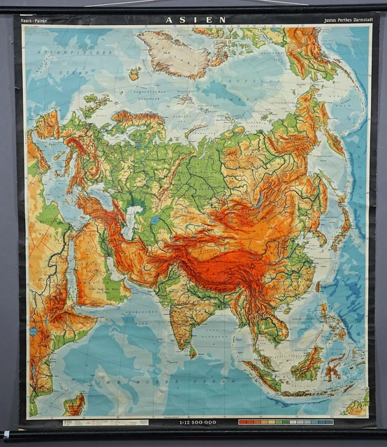 VINTAGE MURAL MAP Asia Rollable Wall Chart Poster £165.62 - PicClick UK