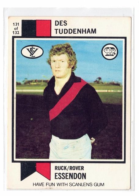 SCANLENS 1974 VFL FOOTY CARD DES TUDDENHAM ESSENDON BOMBERS # 131 of ...
